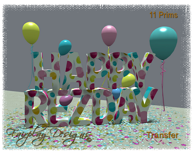 Second Life Marketplace - ~R~Balloons Balloons 3D Happy RezDay Banner w Balloons